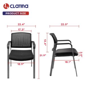 CLATINA Mesh Back Stacking Arm Chairs with Upholstered Fabric Seat and Ergonomic Lumbar Support for Office School Church Guest Reception Black 2 Pack Set