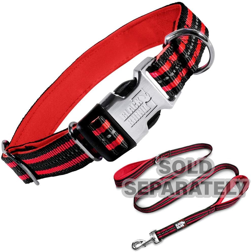 Black Rhino - The Hybrid Striped Dog Collar (Medium) for Medium Large Breeds | Heavy Duty | Soft Padded Neoprene - Reflective & Adjustable - Matching Leashes Sold Separately