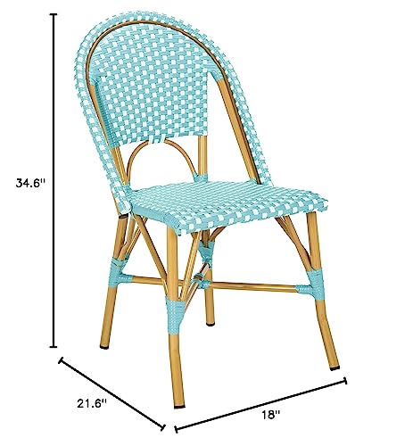 Safavieh Home Collection Hooper Indoor-Outdoor Stacking Side Chairs | Teal & White | Set of 2