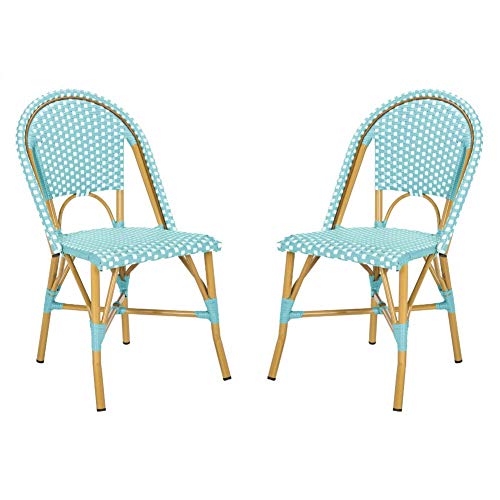 Safavieh Home Collection Hooper Indoor-Outdoor Stacking Side Chairs | Teal & White | Set of 2