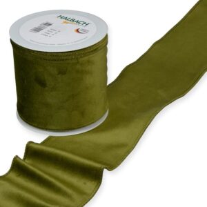 FloristryWarehouse Green Christmas Velvet fabric ribbon 4 inches wide on 9 yards roll. Wired Edge