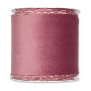 floristrywarehouse dusky pink christmas velvet fabric ribbon 4 inches wide on 9 yards roll. wired edge