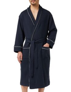 amazon essentials men's lightweight waffle robe (available in big & tall), navy, medium-large