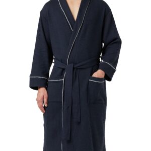 Amazon Essentials Men's Lightweight Waffle Robe (Available in Big & Tall), Navy, Medium-Large