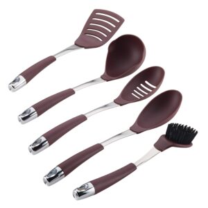 circulon harmony utensil kitchen cooking tools set, 5 piece, merlot red,47523