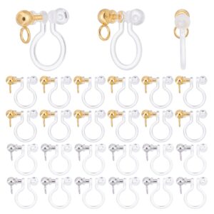 ph pandahall 24pcs transparent u type earring findings alloy invisible clip on earring converter non-pierced earrings painless allergy-free resin earring components for non pierced ears