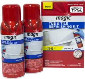 magic tub and tile refinishing kit - spray on aerosol - refinish sinks tile porcelain acrylic fiberglass and ceramic surfaces, bright white, 12 ounce (pack of 2)