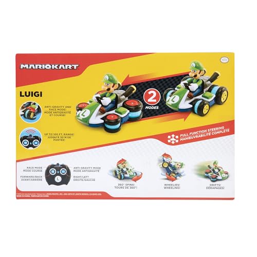 Super Mario 08988-PLY Nintendo Mario Kart 8 Luigi Mini Anti-Gravity Rc Racer 2.4Ghz, with Full Function Steering Create 360 Spins, Whiles & Drift Up To 100" Range - For Kids Ages 4 Plus