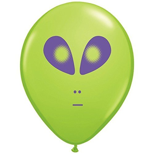 11 Inch Space Alien Print Lime Green Latex Balloons 25 Count