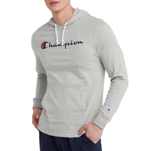 champion, midweight, soft and comfortable t-shirt hoodie for men, oxford gray script, large