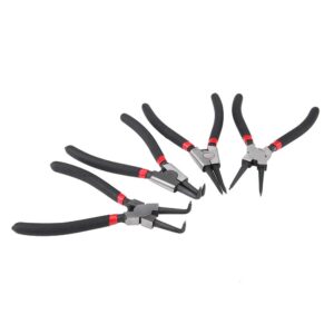 snap ring pliers set, 4-piece heavy duty circlip pliers set 7-inch internal/external circlip pliers kit with straight/bent jaw for ring remover retaining and remove hoses