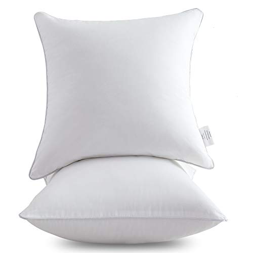 Oubonun 18"x18" Pillow Inserts (Set of 2) - Throw Pillow Inserts with 100% Cotton Cover - 18 Inch Square Interior Sofa Pillow Inserts - Decorative Pillow Insert Pair - White Couch Pillow