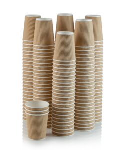 nyhi set of 150 ripple insulated kraft paper cups – coffee/tea hot cups | recyclable |3-layer rippled wall for better insulation | perfect for cappuccino, hot cocoa, or iced drinks (10 oz)