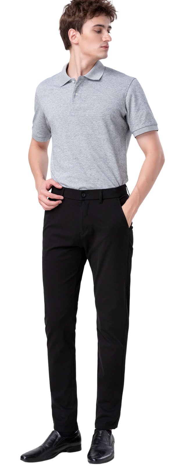 Plaid&Plain Men's Slim Fit Khaki Pants Men's Tapered Chino Pants 8801Black 29X28