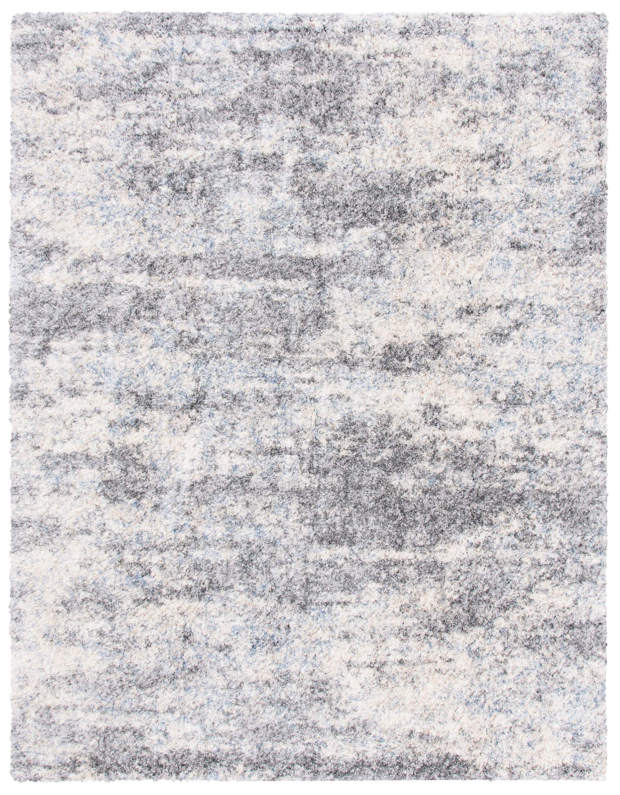 SAFAVIEH Berber Shag Collection Area Rug - 8' x 10', Grey Blue & Cream, Modern Abstract Design, Non-Shedding & Easy Care, 1.2-inch Thick Ideal for High Traffic Areas in Living Room, Bedroom (BER219G)