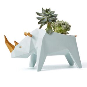 haucoze succulent planter rhino statue decor animal gifts modern sculpture figurine geometric crafts arts polyresin flower pot 7.1inch