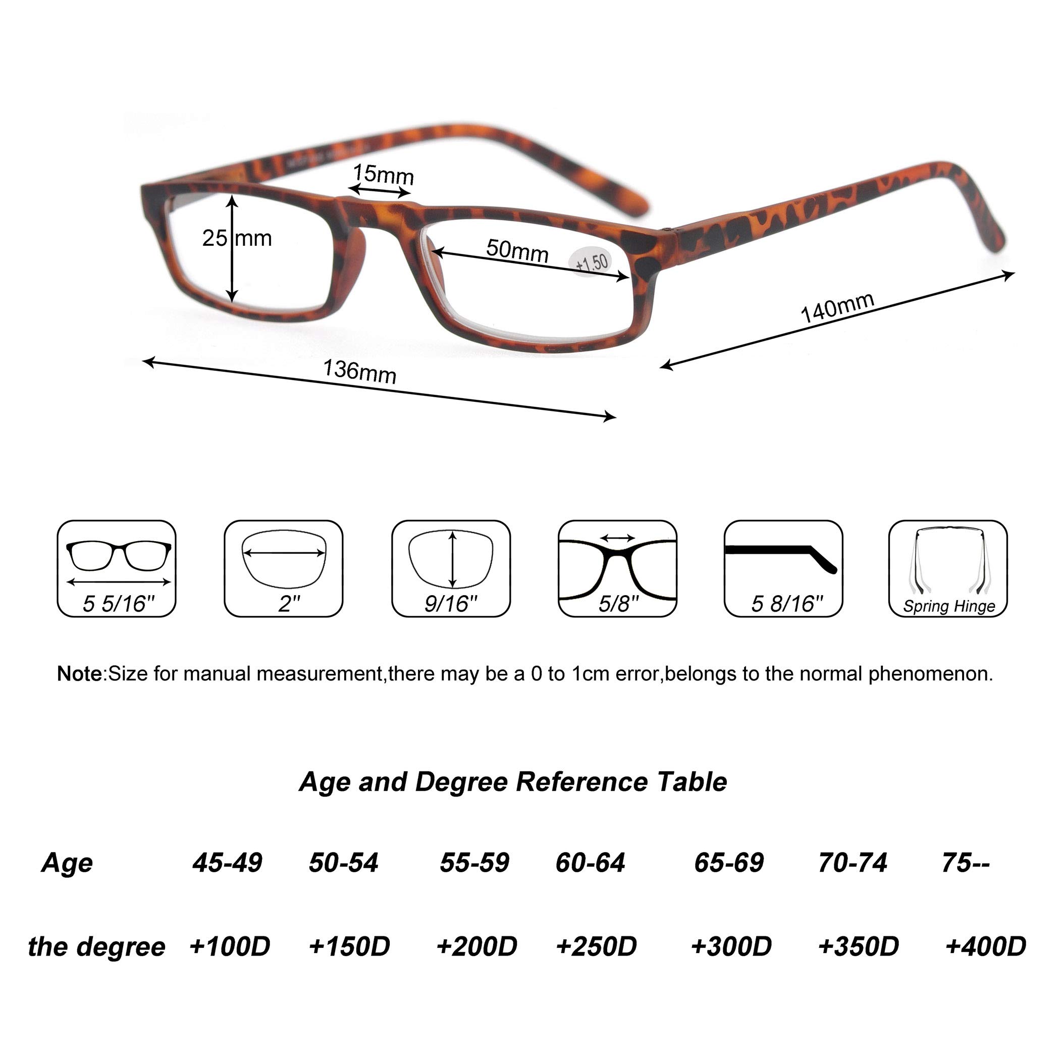 MODFANS Reading Glasses +2.5-4 Pairs Fashion Readers Narrow Frame Spring Hinge for Men Women