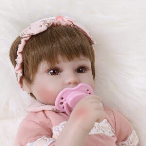 ENADOLL Reborn Baby Doll Realistic Silicone Vinyl Cute Headband Baby 16 inch Weighted Soft Body Lifelike Doll Gift Set for Ages 3+(Cute Headband)