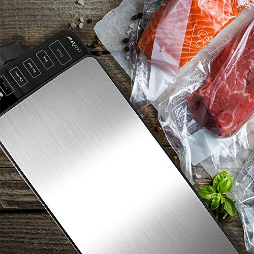 Automatic Food Vacuum Sealer System - 110W Sealed Meat Packing Sealing Preservation Sous Vide Machine w/ 2 Seal Modes, Saver Vac Roll Bags, Vacuum Air Hose - NutriChef PKVS35STS (Stainless Steel)