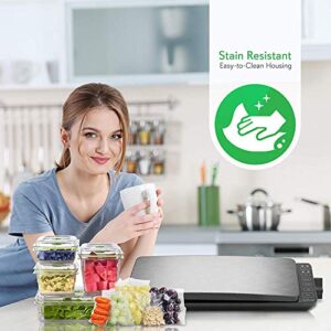 Automatic Food Vacuum Sealer System - 110W Sealed Meat Packing Sealing Preservation Sous Vide Machine w/ 2 Seal Modes, Saver Vac Roll Bags, Vacuum Air Hose - NutriChef PKVS35STS (Stainless Steel)