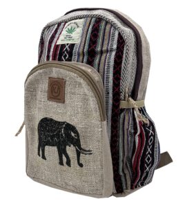 kayjaystyles handmade natural hemp nepal backpack purse small lightweight daypack (elephant)