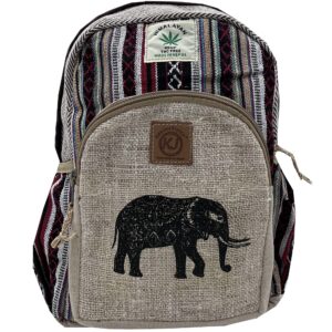 KayJayStyles Handmade Natural Hemp Nepal Backpack Purse Small Lightweight Daypack (Elephant)