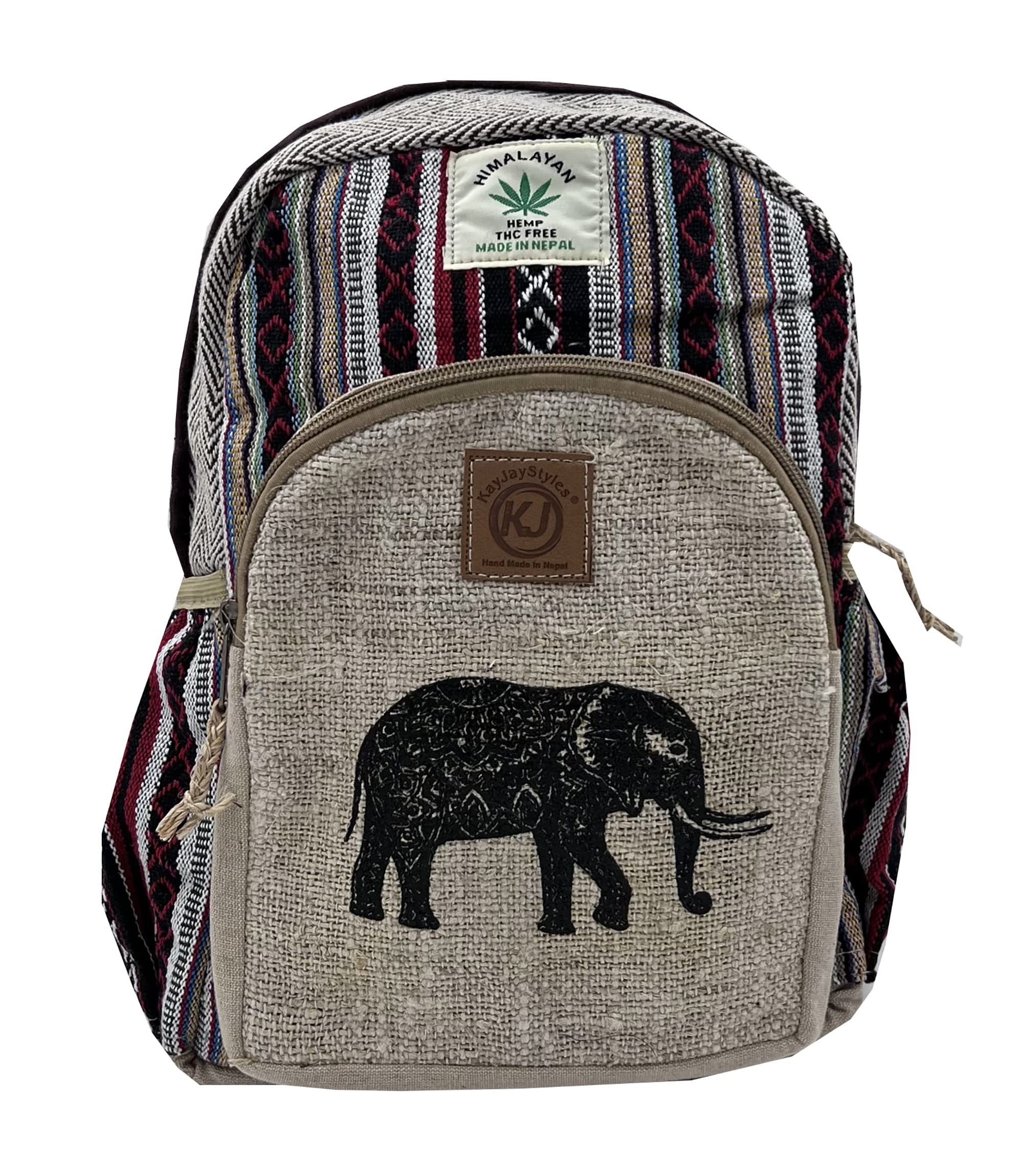 KayJayStyles Handmade Natural Hemp Nepal Backpack Purse Small Lightweight Daypack (Elephant)