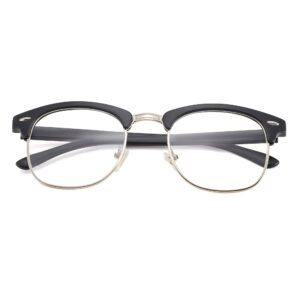 coasion vintage semi-rimless clear glasses fake nerd horn rimmed eyeglasses frame (matte black/silver rimmed)