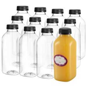 dilabee 16 oz empty plastic juice bottles with lids – 12 pack small square drink containers - great for storing homemade juices, water, smoothies, tea and other beverages - food grade bpa free