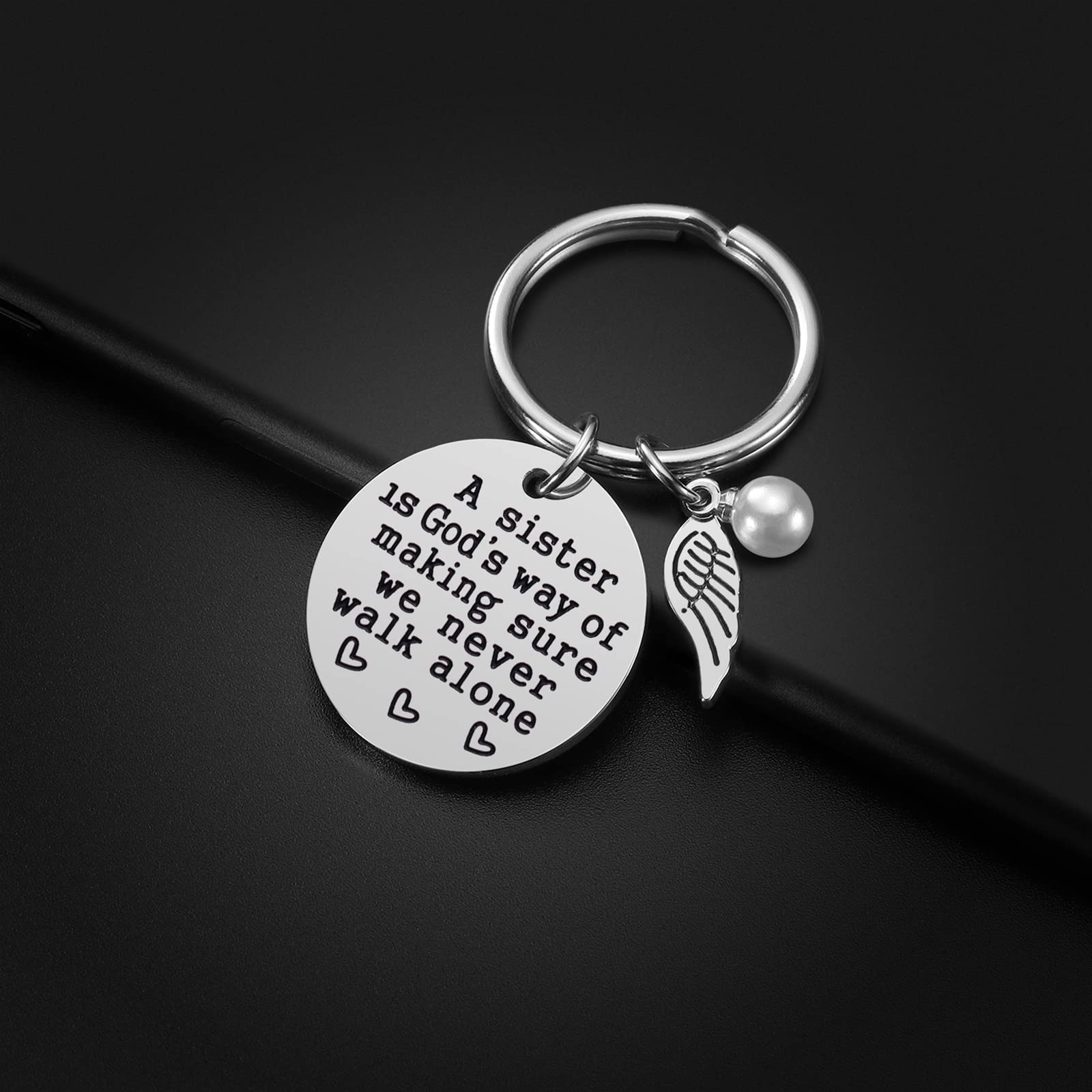 Sister Gift - A Sister is God's Way of Making Sure We Never Walk Alone Sister Keychain Sister Jewelry Christmas Birthday Gifts for Sisters from Sister