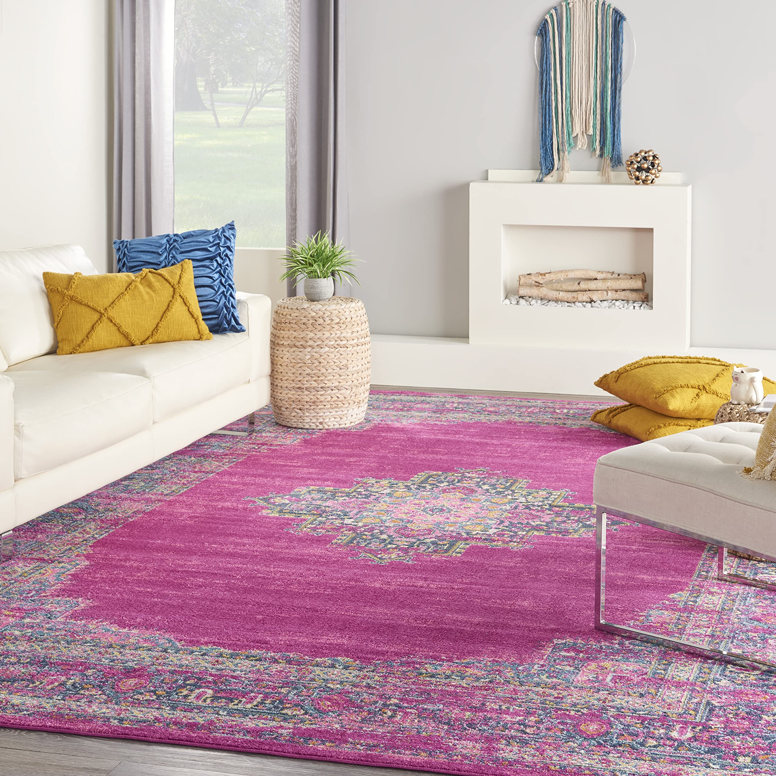 Nourison Passion Fuchsia 9' x 12' Area Rug, Boho, Traditional, Easy Cleaning, Non Shedding, Bed Room, Living Room, Hallway (9x12)