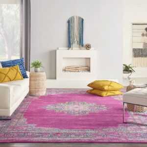 Nourison Passion Fuchsia 9' x 12' Area Rug, Boho, Traditional, Easy Cleaning, Non Shedding, Bed Room, Living Room, Hallway (9x12)