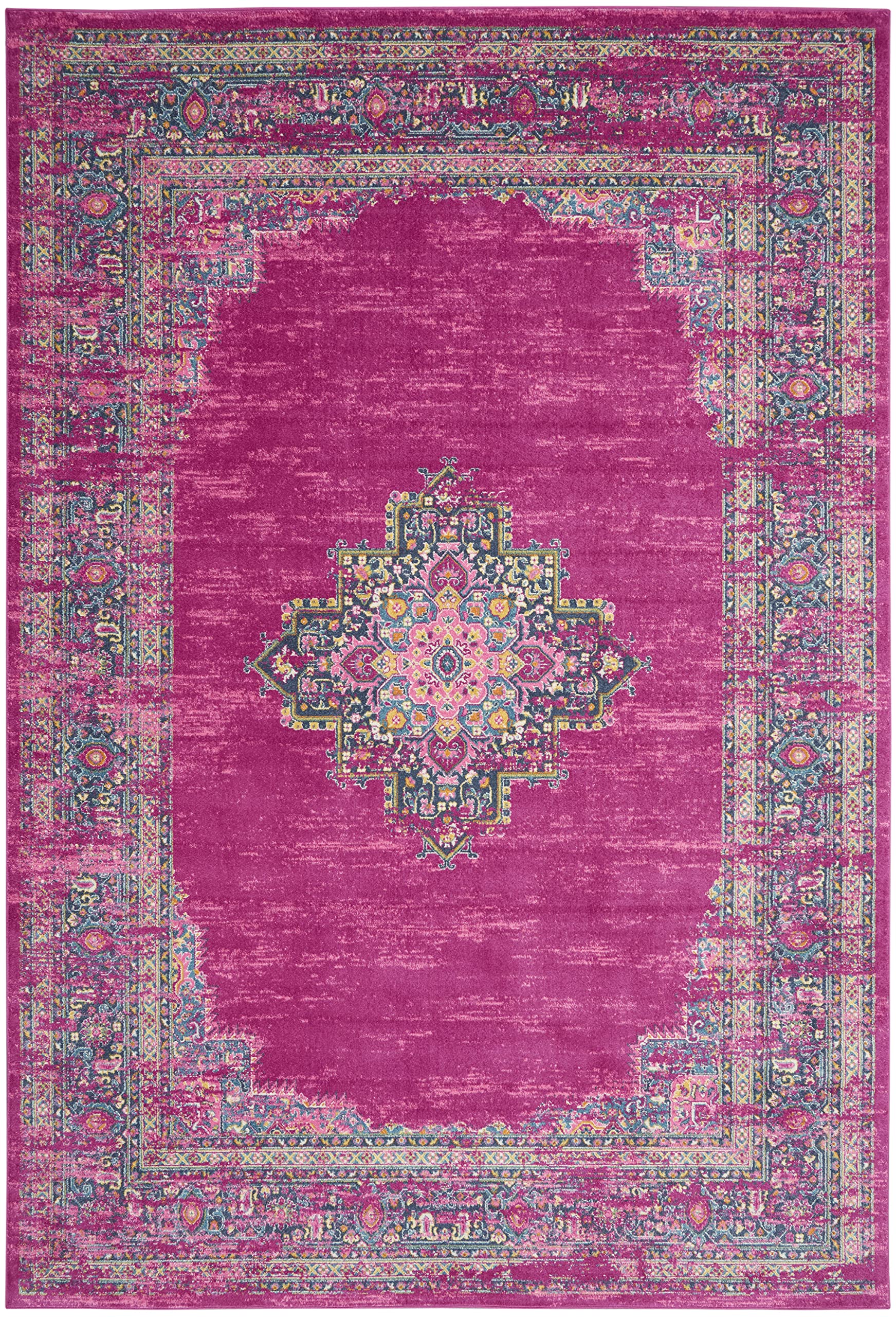 Nourison Passion Fuchsia 9' x 12' Area Rug, Boho, Traditional, Easy Cleaning, Non Shedding, Bed Room, Living Room, Hallway (9x12)