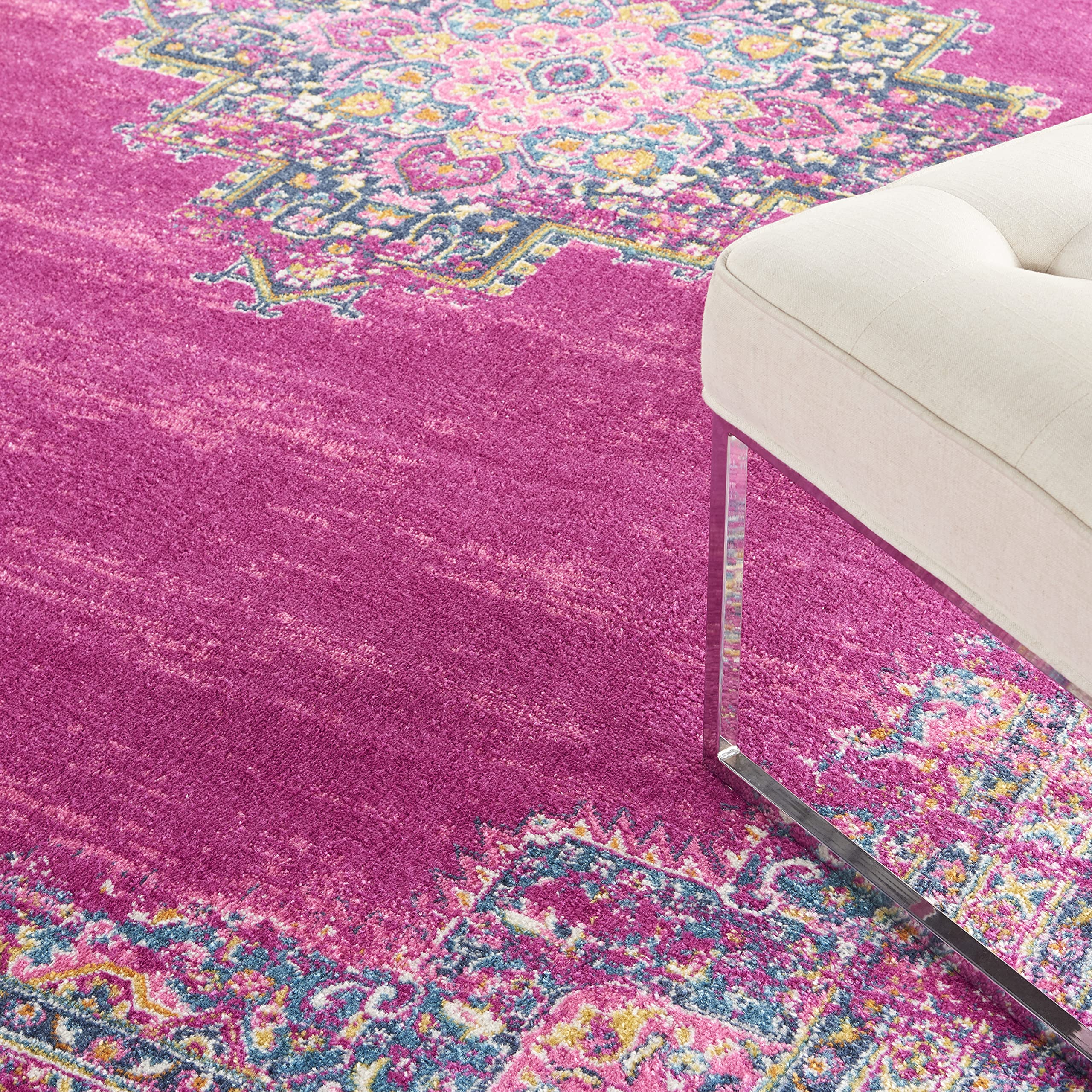 Nourison Passion Fuchsia 9' x 12' Area Rug, Boho, Traditional, Easy Cleaning, Non Shedding, Bed Room, Living Room, Hallway (9x12)