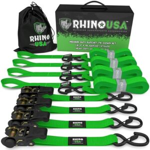 rhino usa ratchet tie down straps (4pk) - includes (4) premium 1" x 15' rachet tie downs with padded handles. best for moving, securing cargo, kayaks, mountain & e-bike tie downs (black 4-pack)