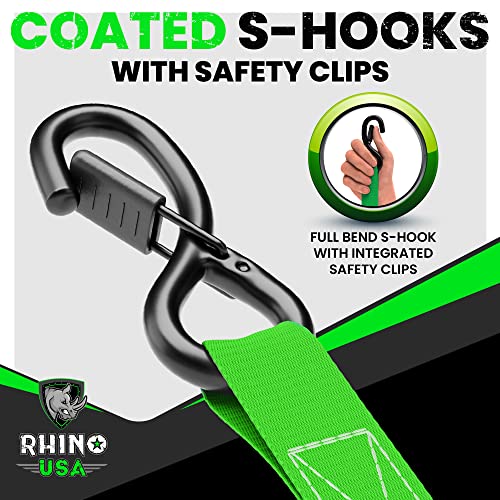 Rhino USA Ratchet Tie Down Straps (4PK) - includes (4) Premium 1" x 15' Rachet Tie Downs with Padded Handles. Best for Moving, Securing Cargo, Kayaks, Mountain & E-Bike Tie Downs (Black 4-Pack)