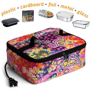 HOTLOGIC Mini Portable Electric Lunch Box Food Heater - Innovative Food Warmer and Heated Lunch Box for Adults Car/Home - Easily Cook, Reheat, and Keep Your Food Warm - Paisley (120V)