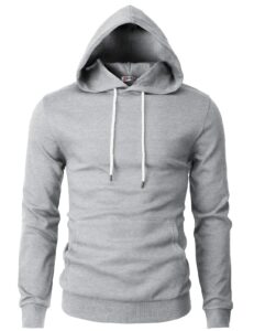 h2h men's slim fit lightweight long sleeve pullover basic hoodie with pocket and white string gray us m/asia l (cmohol050)