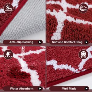 Carvapet 2 Pieces Microfiber Moroccan Trellis Non-Slip Soft Kitchen Mat Bath Rug Doormat Runner Carpet Set, 17"x48"+17"x24", Red