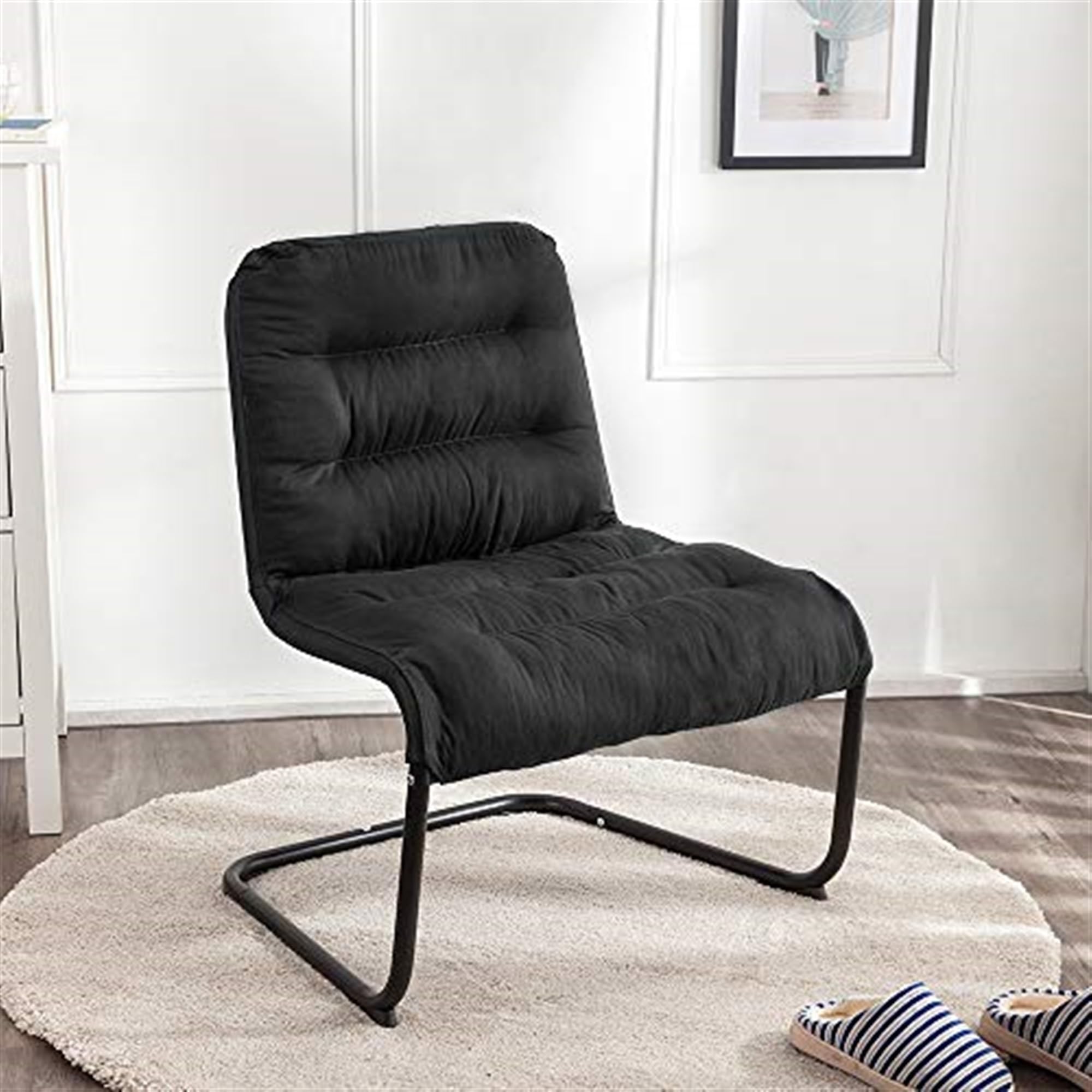 Zenree Upholstered Durable Metal Modern Chair with Soft Cushion, Black - Perfect for Teens, Reading, Home, Living Room, Apartment, College, Dorms, or Accent Chair