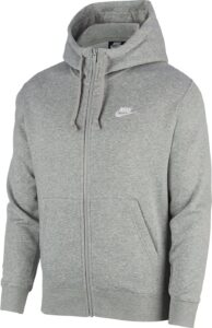 nike men's sportswear club fleece full zip hoodie, fleece zip-up hoodie men, dark grey heather/mattelic silver/white, 2xl