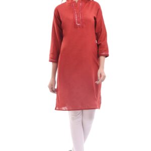 Indian Women's Plain Cotton Kurti Red Top By Chichi, XX-Large