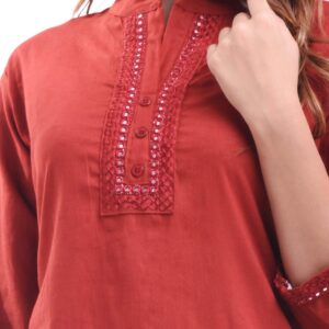 Indian Women's Plain Cotton Kurti Red Top By Chichi, XX-Large