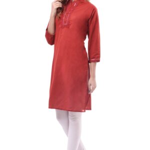 Indian Women's Plain Cotton Kurti Red Top By Chichi, XX-Large