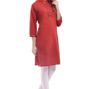 Indian Women's Plain Cotton Kurti Red Top By Chichi, XX-Large