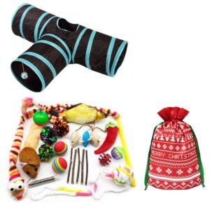 petfavorites 24 cat toys kitten catnip toys variety pack - 3 way tunnel, interactive wand, fish, mouse, crinkle balls, kitty chew toys, feather - deluxe toy set for christmas birthday, color random