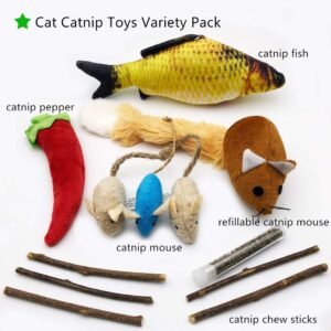 PETFAVORITES 24 Cat Toys Kitten Catnip Toys Variety Pack - 3 Way Tunnel, Interactive Wand, Fish, Mouse, Crinkle Balls, Kitty Chew Toys, Feather - Deluxe Toy Set for Christmas Birthday, Color Random