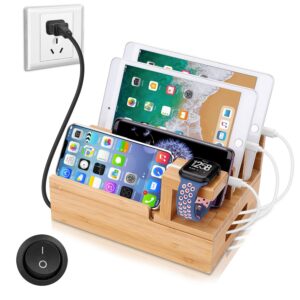 othoking charging station organizer,fast charging station for multiple device 5-port usb bamboo wood charging dock,universal apple watch phone pad and android like samsung cell phones & tablets