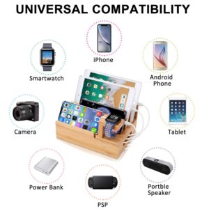 OthoKing Charging Station Organizer,Fast Charging Station for Multiple Device 5-Port USB Bamboo Wood Charging Dock,Universal Apple Watch Phone Pad and Android Like Samsung Cell Phones & Tablets