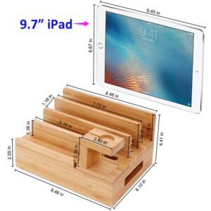 OthoKing Charging Station Organizer,Fast Charging Station for Multiple Device 5-Port USB Bamboo Wood Charging Dock,Universal Apple Watch Phone Pad and Android Like Samsung Cell Phones & Tablets